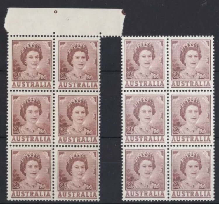 APD523) Australia 1962 QEII 2d Pale brown ACSC 348B, block of 6 with light商品について出品者コメント「APD523) オーストラリア 1962年 QEII 2d 淡い...