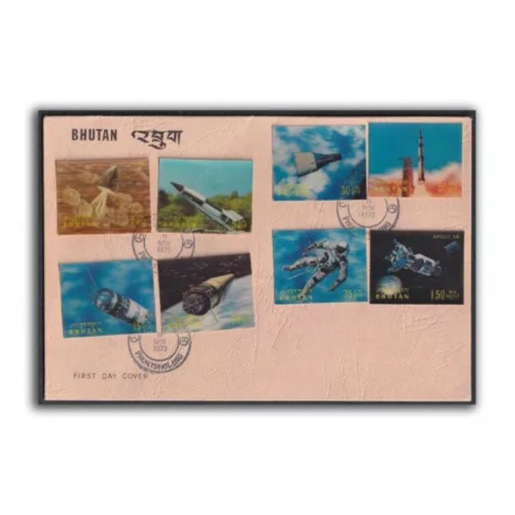 1970 Bhutan 3D Conquest of Space 8v Stamp on FDC商品について認証：未認証グレード：未分類原産地：ブータン品質：新品タイプ：初日カバーキャンセルタイプ：発行初日製造国／地域：ブータン注意事項※以...