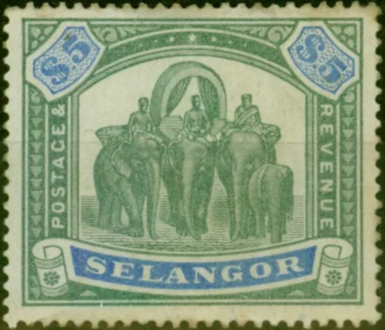 Selangor 1889 $5 Green & Blue SG64 Good MM商品について時代：ヴィクトリア時代（1840-1901年）品質：新品同様、ヒンジ付きタイプ：シングルグレード：F/G（Fair/Good）発行年：1889年...