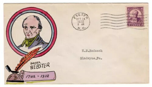 #725 Daniel Webster 1932 FDC - Hand-Painted Gladys Adler Unlisted Exeter NH商品について額面：3セント原産地：アメリカ合衆国品質：中古グレード：未評価テーマ：歴史上の...