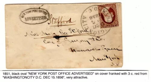#11 Washington DC 1856 to NY w/ "NEW YORK POST OFFICE ADVERTISED" Oval商品について改造品番号製造国/地域：アメリカ合衆国認証：未認証品質：中古品グレード：未評価州：ニュー...