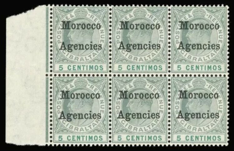 Morocco Agencies 1905 KEVII 5c block shows BROAD TOP TO "M" var MNH. SG 24,24b.商品について発行年：1905年種類：ブロック商品タイプ：ブロック時代：エドワード7...