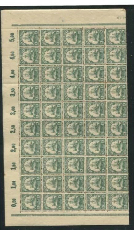 Cameroun 1900 5 pf green complete sheet of 100 mint NH with full selvage商品について原産地：カメルーン品質：ミント・ネヴァーヒンジド/MNHグレード：F/VF（Fine...