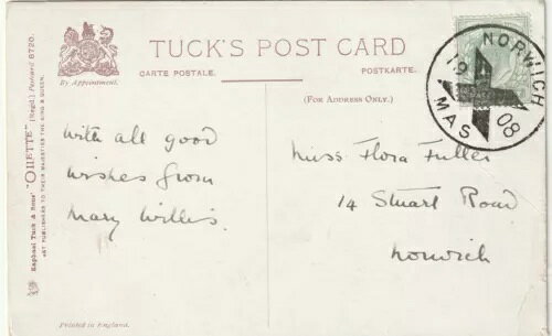1908 NORWICH XMAS CROSS 'X' POSTMARK ON PPC TO FIONA FULLER 14 STUART ROAD LOCAL商品について出品者コメント「中古品 - 他にもたくさんの興味深い商品がありますの...