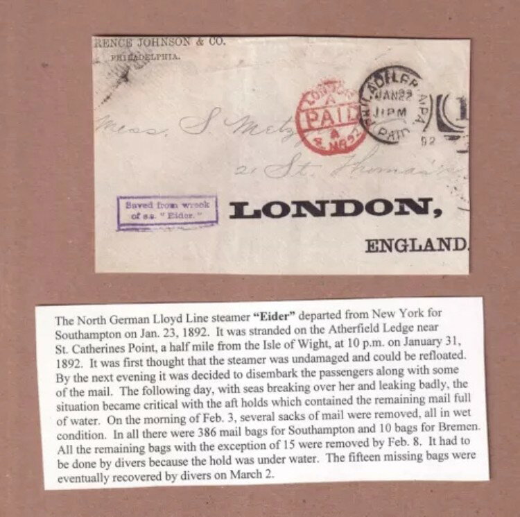 1892 Envelope Fragment Saved from Wreck of S. S. Eider salvaged Shipwreck Mail商品について原産地 アメリカ合衆国注意事項※以下の注意事項をご理解のうえ、ご購入くだ...