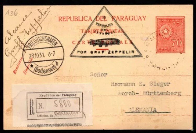 URUGUAY TO GERMANY 1931 ZEPPELIN 70c POSTAL CARD UPRATED FOR GRAF ZEPPELIN商品について出品者メモ「F-VF」種類：郵便カード、便箋発行年：1931-1940年原産地：...