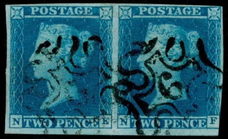 GB QV SG14, 2d blue, USED. Cat ?1400+ BLACK MX with 6. PAIR NE-NF商品について出品者メモ「左の刻印は薄く、折り目があります。」君主/摂政ヴィクトリア (1837-1901)品質...