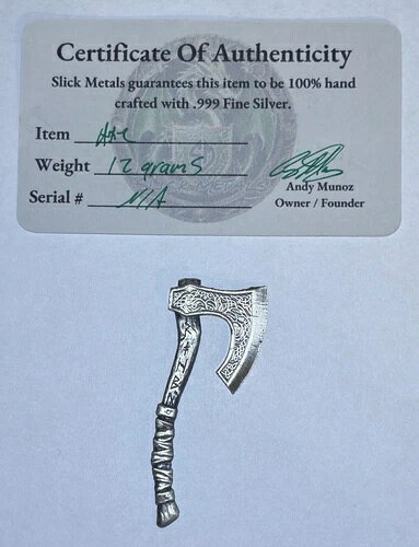 SLICK METALS .999 Fine Silver Hand Poured VIKING AXE 12 Grams w/ COA商品についてコンポジションシルバー注意事項※以下の注意事項をご理解のうえ、ご購入ください■ 鑑定済みコイ...