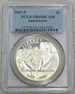 2007-P Jamestown Silver Dollar PCGS PR69DCAM White Deep Cameo Proof #U19Z商品について出品者コメント「2007-P ジェームズタウン・シルバーダラー PCGS PR69...