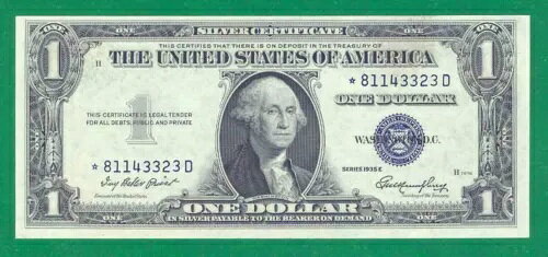 $1 1935-E 1 */D BLOCK BLUE SEAL SILVER CERTIFICATE CU. STAR商品について販売者メモ「未流通」流通/未流通額面 1ドル種類 銀貨証明書年 1935-Eグレード 未鑑定グレード指定 CU...