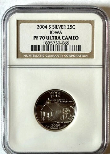 2004-S - SILVER PROOF IOWA STATE 25c - NGC PF70 UCAM商品について販売者コメント「このアイオワ州立銀貨は、NGCによりPR70ウルトラカメオでフローレスと鑑定されています。」額面：25セント...
