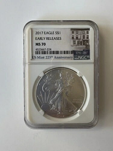 2017 Silver American Eagle NGC MS70 Early Releases 225th Anniversary商品についてアメリカンイーグルコイン組成：銀発行年：2017年刻印：ビジネス純度：0.999品位：MS ...