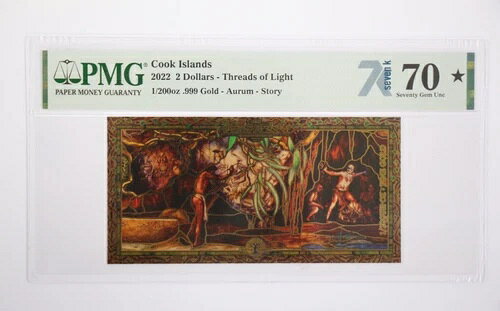 2022 $2 Cook Islands Threads of Light 1/200oz .999 Gold Aurum PMG 70商品について流通/非流通組成：金製造年：2022年純度：0.999グレード：未鑑定製造国/地域：クック諸...