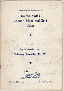 STACK'S 11/14/1959 UNITED STATES COPPER SILVER GOLD COINS BREENS ANNOTATED COPY商品について状態：中古出品者コメント：VF、オークション時にウォルター・ブリーンに...