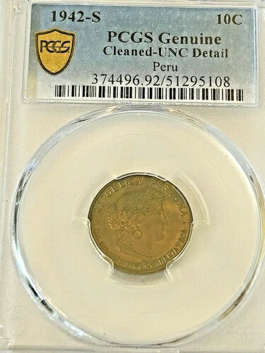 1942-S Peru 10 Centavos 10C - PCGS Gold Shield Genuine商品について販売者メモ「クリーニング済み、UNC詳細」額面：10センターボ流通/非流通：非流通材質：真鍮発行年：1942年認証番号：...