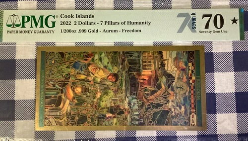 2022 Cook Islands $2 7 Pillars of Humanity 1/200oz 999 Gold Aurum Freedom PMG 70商品について流通/非流通組成：金製造年：2022年純度：0.999製造国/地域：...
