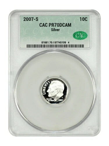 2007-S 10C CACG PR70DCAM (Silver) - Roosevelt Dime - .0723 oz Silver!商品について認証 CACG認証番号 087745109流通/非流通 非流通額面 10C発行年 2007...
