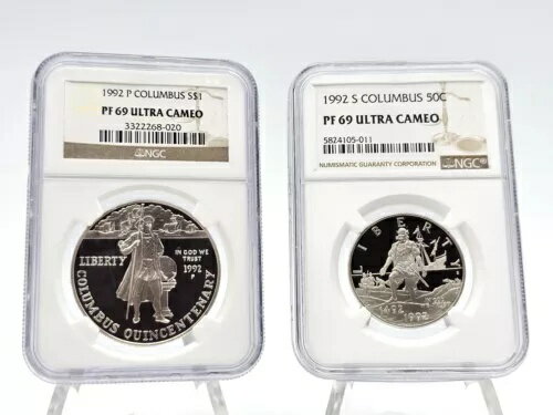1992 NGC PF69 U.S. Mint Columbus Commemorative Dollar & Half Dollar商品について流通/非流通構成：現代銀貨/クラッド発行年：1992年刻印タイプ：プルーフグレード：PR 69...