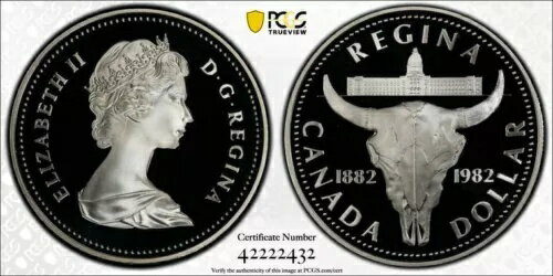 1982 Canada Regina Centennial CattleSkull Silver Proof Dollar PCGS PR69DCAM 2432商品について修正アイテム番号製造国/地域：カナダ認証番号：42222432認証：...