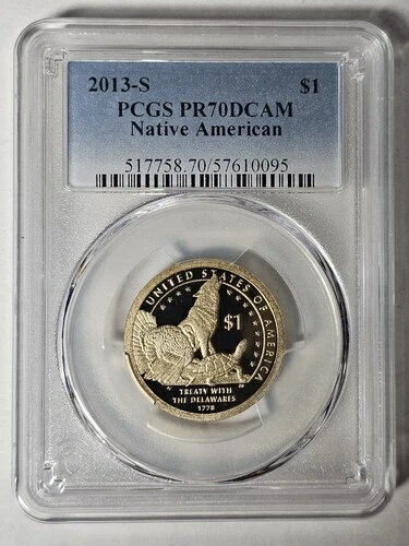 2013 S $1 Sacagawea Native American Dollar PCGS PR70DCAM商品について流通/非流通 非流通額面 1ドルコイン ネイティブアメリカン材質 銅発行年 2013年刻印タイプ プルーフ純度 .7...