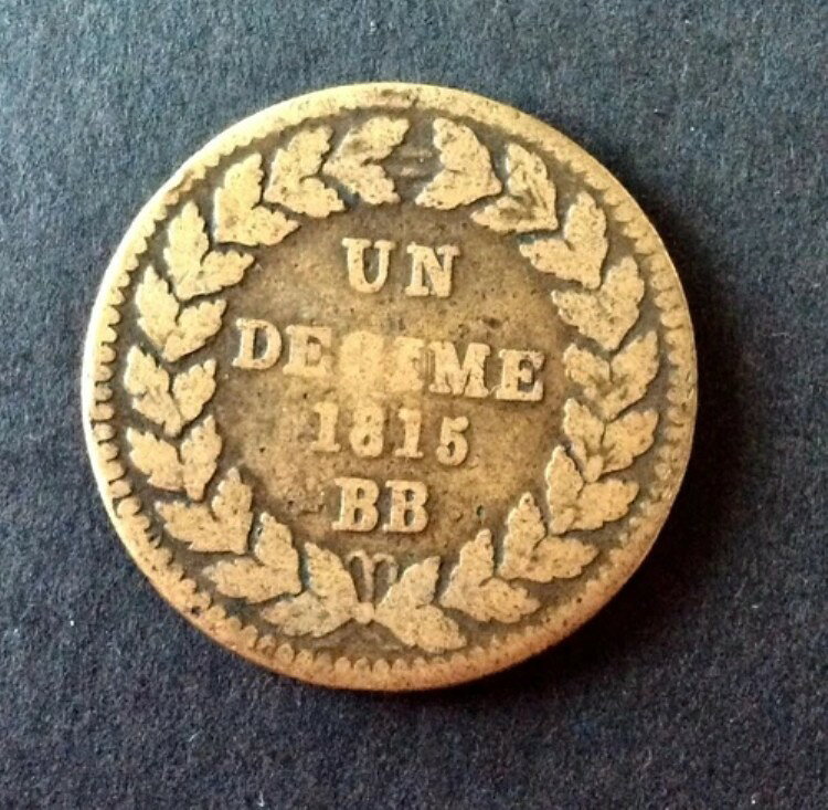 France - Louis XVIII - Rare 1 D?cime 1815 BB - No Dot and No Accent - RARE商品について認定 1815 はポイントなし人物 ルイ 18 世額面10サンチームメタルブロン...