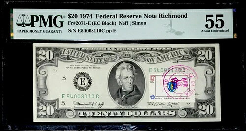 1974 $20 FEDERAL RESERVE NOTE-STAMP CANCEL-ATLANTA -PMG #55 ABOUT UNC-RARE FIND商品について額面 20ドル流通/未流通 未流通発行年 1974年グレード 55グレ...