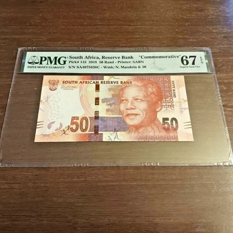 2018 South African 50 Rank Pick 145 67EPQ商品について売主メモ「素晴らしい宝石紙幣」流通/非流通種類：紙幣発行年：2018年認証番号：2375177-032国：南アフリカグレード：67グレード指定：E...