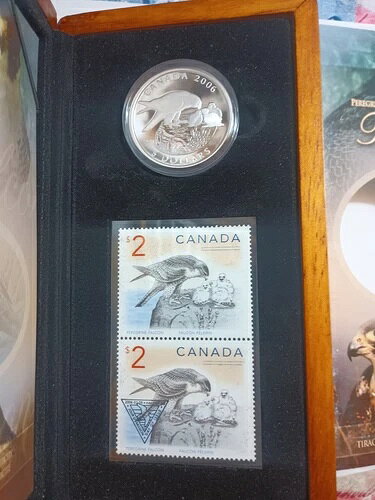 2006 1 OZ $5 FINE SILVER CANADA FALCON & NESTLING COIN & STAMP SET商品について組成：銀色：銀純度：0.9999グレード：未鑑定単位あたりの貴金属含有量：1オンスKM番号：該当...