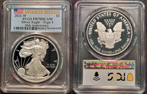 2021-W Silver Eagle; Type 1 1 Dollar (Silver) Advanced Release PCGS PR-70 DCAM #商品について認定：PCGSKM番号：999流通/未使用 未使用注意事項※以下の注...