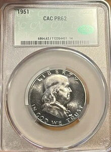 1951 CAC PR62 Franklin Silver Half Dollar商品について額面 50セント流通/非流通 非流通コイン フランクリン組成 銀発行年 1951年認証番号 11235445114刻印タイプ プルーフグレード P...