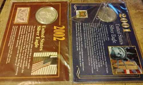 2001 and 2002 Silver American Eagle w/ September 11th Stamp Panel and Stamp!商品についてアメリカンイーグルコイン組成：銀発行年：2001年刻印：ビジネス純度：0.9...