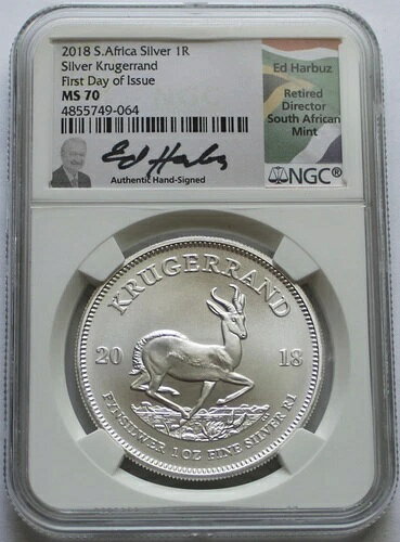 2018 South Africa Silver 1 Rand First Day of Issue - NGC MS 70, Signed Ed Harbuz商品について販売者メモ「NGCによる専門鑑定でMS 70と鑑定済み。」コイン：チ...