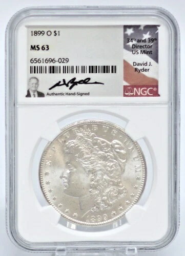 1899 O Morgan Silver Dollar NGC MS63 Signed David Ryder Mint Director商品について流通/非流通 非流通額面 1ドルコイン モルガン組成 銀発行年 1899年打刻タイプ ビジ...