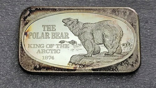 Vintage 1974 USSC The Polar Bear 1 Ounce Silver Art Bar商品について組成：銀形状：バー発行年：1974年純度：0.999単位1オンスあたりの貴金属含有量：1オンスブランド/ミント：USS...