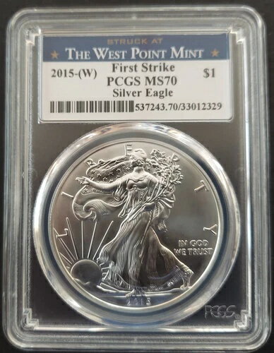 2015(W) Silver Eagle PCGS MS70 First Strike Struck @ West Point Mint BLUE LABEL商品について組成：銀刻印タイプ：ビジネス純度：0.999品位：MS 70単位あたり...