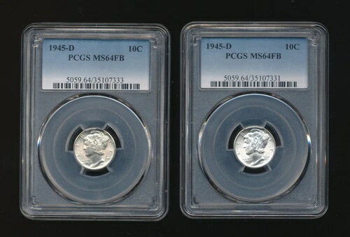 Lot of 2 ~ 1945-D Mercury Silver Dimes 10C Graded by PCGS MS64FB r商品について出品者コメント「1945-D 10セント マーキュリーシルバー ダイム 2枚セット PCGS M...