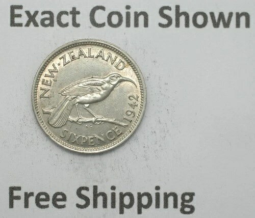 1942 Silver New Zealand 6 Pence KM 8 Rare Key to the Series Free Shipping商品について販売者メモ「表示のコインと全く同じです」組成：銀発行年：1942年グレード：おそら...