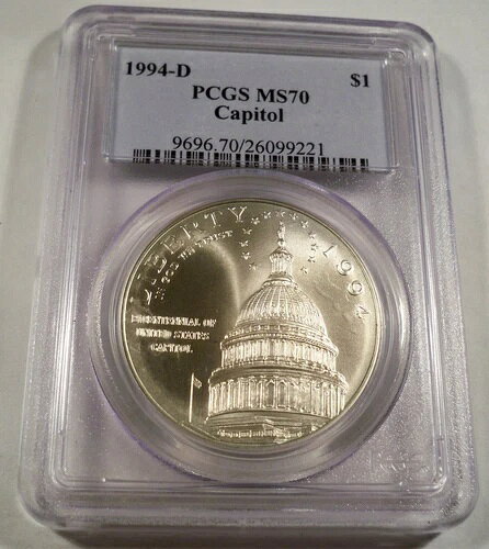 1994-D PCGS MS70 SILVER DOLLAR US CAPITAL COMMEMORATIVE MS 70 BU S$1商品について販売者コメント「PCGS MS 70 - 非常に美しいフロスティコイン」組成：銀認証番号：2...