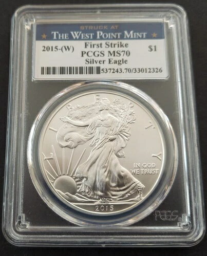 2015(W) Silver Eagle PCGS MS70 First Strike Struck @ West Point Mint BLUE LABEL商品について組成：銀刻印タイプ：ビジネス純度：0.999品位：MS 70単位あたり...