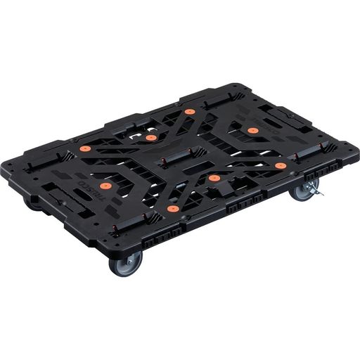 ●均等荷重(kg):250●色:ブラック●長さ(mm):900 ●幅(mm):600●高さ(mm):150●キャスター径(mm):100 ●完成品●自在キャスター5個(内2輪ストッパー付)●平台車 ●均等荷重:250kg●荷台:再生ポリプロ...
