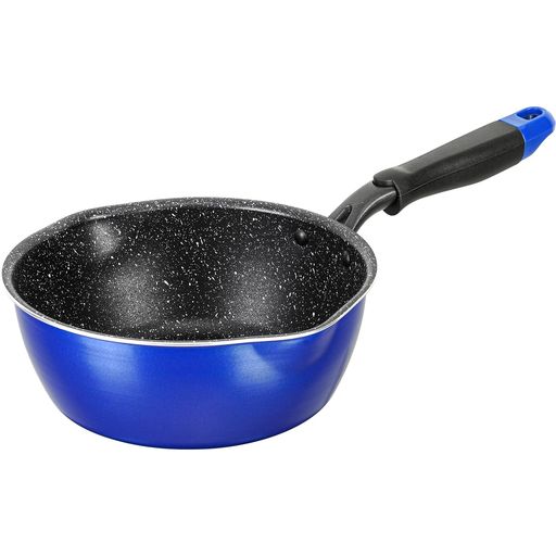 商品サイズ:約 幅38.5x奥行22x高さ11.5cm、重量:約480g 鍋の高さ:約8cm 本体:アルミニウム合金、内面:ふっ素樹脂加工、外面:焼付塗装、はり底:ステンレス鋼 満水容量:約2.2L 生産国:中国