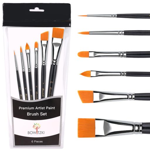 Bowitzki paint brushes set include 6 types brush. Each set contains Flat,Angle,Filbert,Petal,Round and Liner shapes meet...