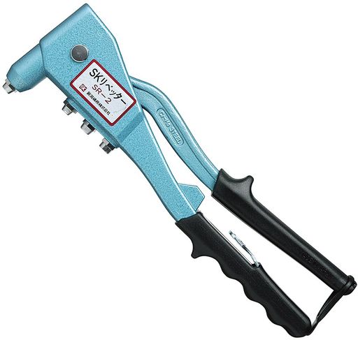 サイズ:全長265x全幅100x厚さ28mm 質量:560g 用途:ブラインドリベットの締結 本体材質:鋳物、適応リベットサイズ:2.4mm、3.2mm、4.0mm、4.8mm 付属品:ブラインドリベットSK-320・SK-429・SK-5...
