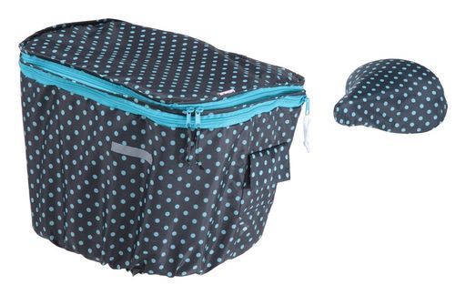 【2段式 水玉前カゴカバー ポケット付き】 サイズ:約幅39x長さ32x高さ30~49cm 本体重量:150g 素材・材質:ポリエステル 原産国:中国 その他:撥水加工、防水加工 【サドルカバー】 サイズ:約幅360x長さ360mm 本体重...