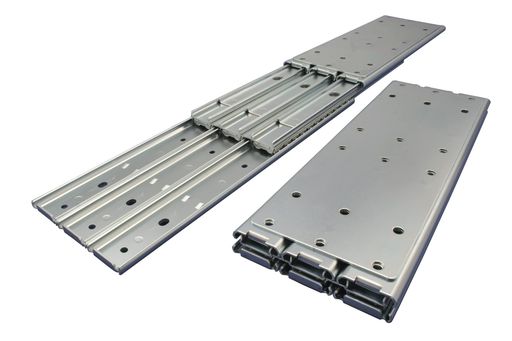 レール長:304.8mm、移動距離:327mm 耐荷重(N/ペア):4119N、耐荷重(kgf/ペア):420kgf 推奨ねじ:M4バインド・またはM4トラスねじ スライド機構:ボールベアリング 入数:1本(片側)のみ、材質:鋼