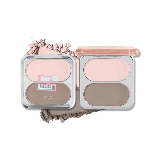 カラー補正 【小顔のための立体メイク】ハイライト&amp;シェーディングルースパウダーは、ハイライトで輪郭を明るく、シェーディングで顔の縦横を調整。簡単ブレンドで自然な立体感を演出し、小顔効果を実現。マット仕上げなので、テカリを抑えつつ自然...