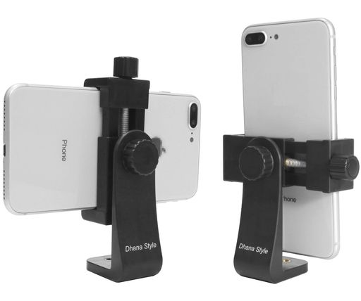 iPhone や Android 機種 など各種 スマートフォン に対応する 360度 回転式 三脚用 アタッチメント ホルダー(スマホ マウント スタンド) : ボトム(底部)にネジ穴 (三脚穴) があり回転して角度調整して後部ネジでお好...