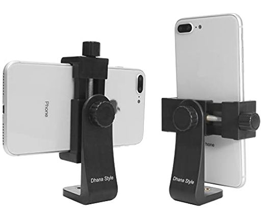 iPhone や Android 機種 など各種 スマートフォン に対応する 360度 回転式 三脚用 アタッチメント ホルダー(スマホ マウント スタンド) : ボトム(底部)にネジ穴 (三脚穴) があり回転して角度調整して後部ネジでお好...