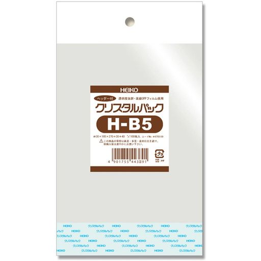 透明度と強度に優れたポリプロピレン製の「クリスタルパック」。 ヘッダー付でフックに掛けられます。たっぷり使える大容量タイプ。 【サイズ】幅195x高さ270+テープ部分40+ヘッダー30mm 【入数】100枚 【材質】OPP0.03mm厚 ...
