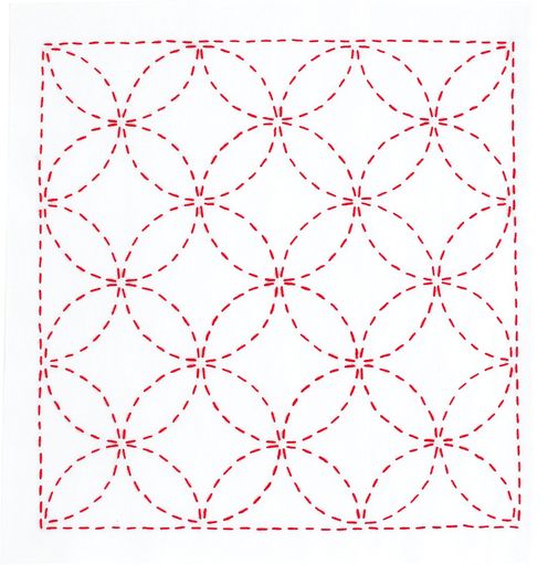 セット内容:刺し子糸、図案プリント済み晒木綿(白)、刺し子針(特大)長さ48mm、カラー説明書 出来上がりサイズ:約縦34x横34cm 製作時間の目安:3~4時間 難易度:初級者向け